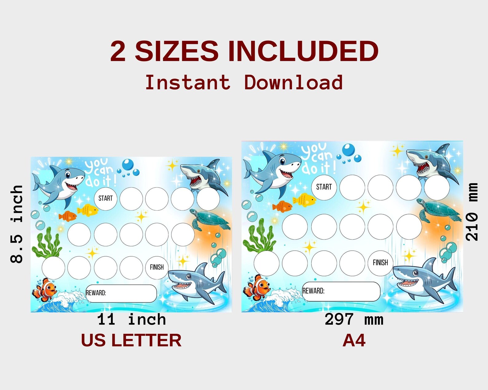 Shark Reward Chart for Kids – Printable Behavior & Potty Training ...