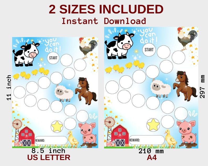 Farm Animals Reward Chart: Kids Chore & Potty Training (digital ...