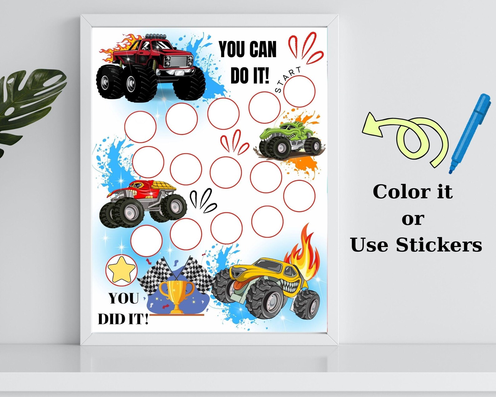 Monster Truck Reward Chart - Potty Training Chart - Boys Behavior Chart ...