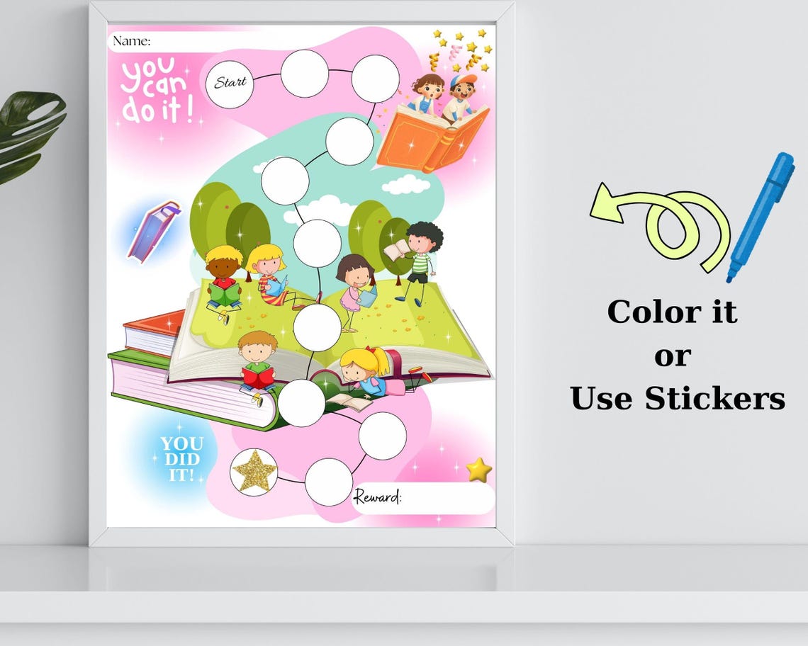 Kids Reading Reward Chart: Printable Tracker - Book Sticker Chart ...