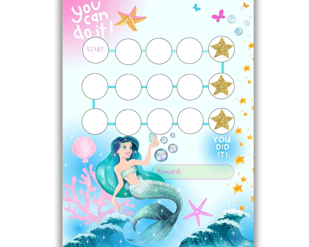Mermaid Reward Chart for Kids - Girls Potty Training - Sleeping Chart ...