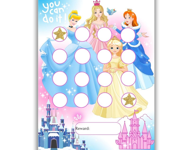 Girls Princess Reward Chart - Potty Training Chart - Chore Chart ...