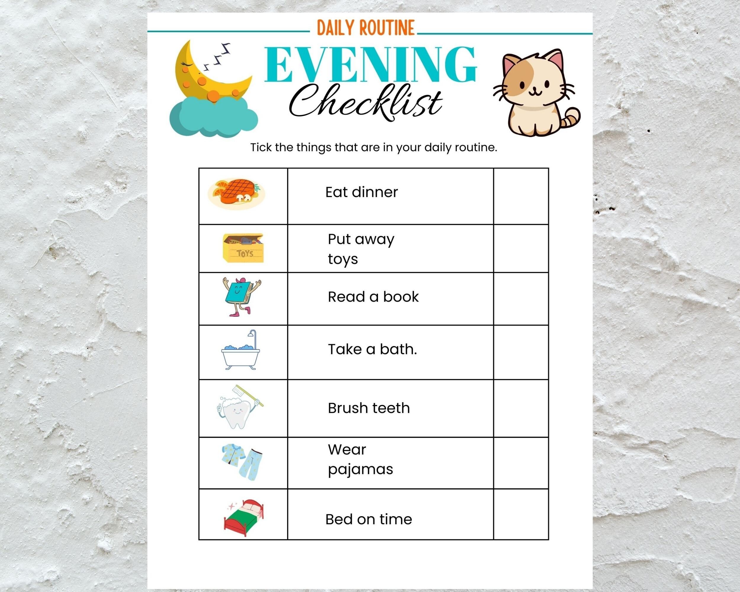 Kids Daily Checklist Printable Kids Daily Routine Morning Routine for ...