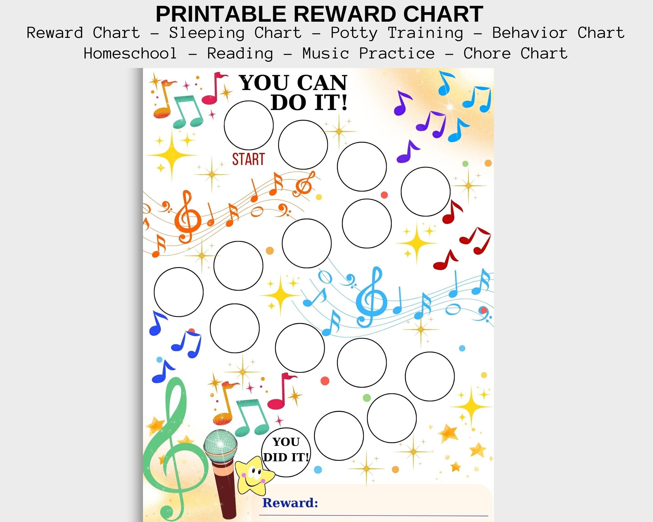 Printable Music Reward Chart Goal Tracker Music Practice Sleeping Chart ...