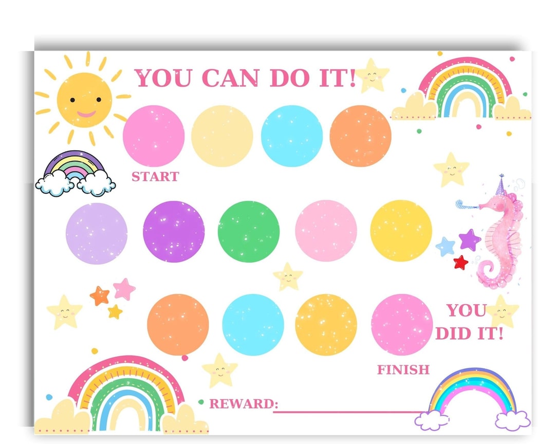 Printable Rainbow Reward Chart - Potty Training Chart - Sun Rainbow ...