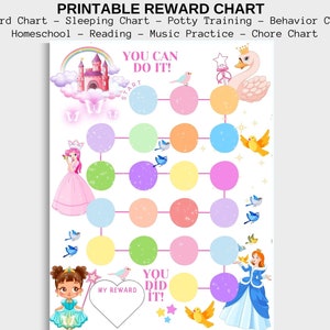 Girls Princess Reward Chart - Unicorn Reward Chart - Potty Training ...