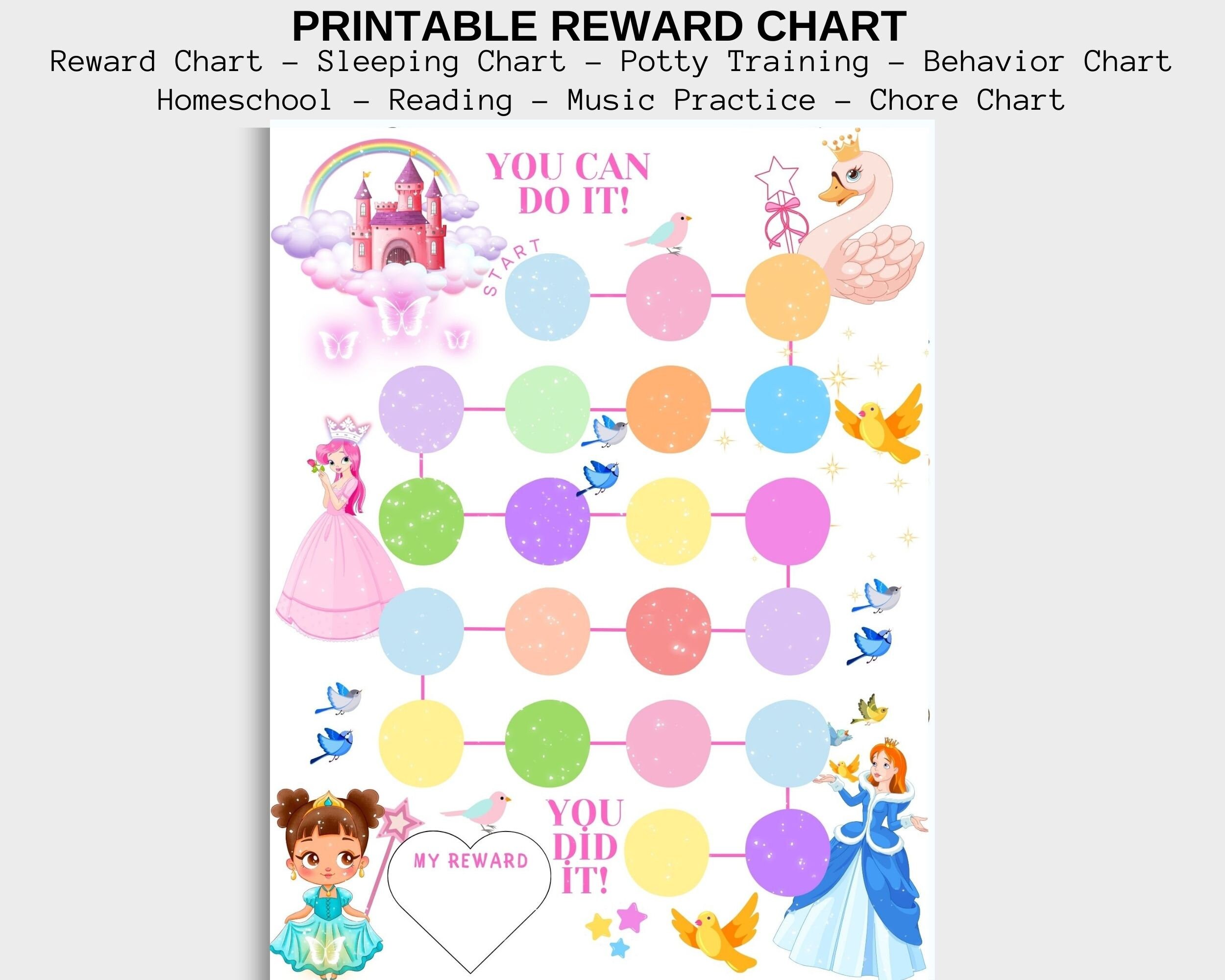 Girls Princess Reward Chart Unicorn Reward Chart Potty Training Chore ...