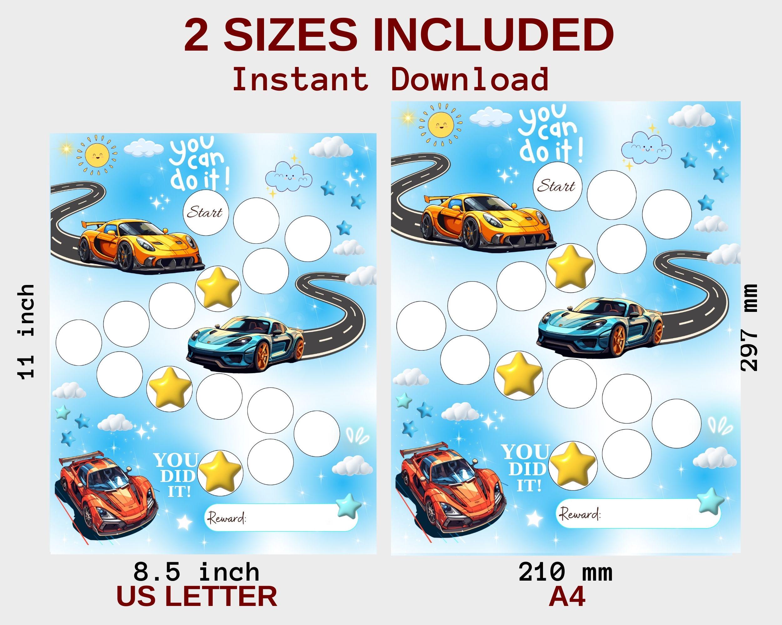 Sports Car Reward Chart for Kids - Printable Racing Car Behavior Chart ...
