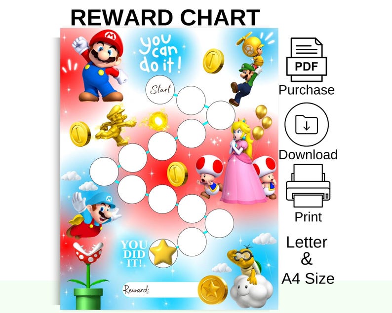 Reward Chart for Kids - Super Mario Bros Reward Chart - Potty Training ...
