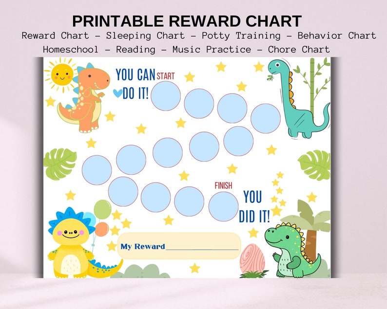 Dinosaur Reward Chart Potty Training Chart Chore Chart Behavior Chart ...