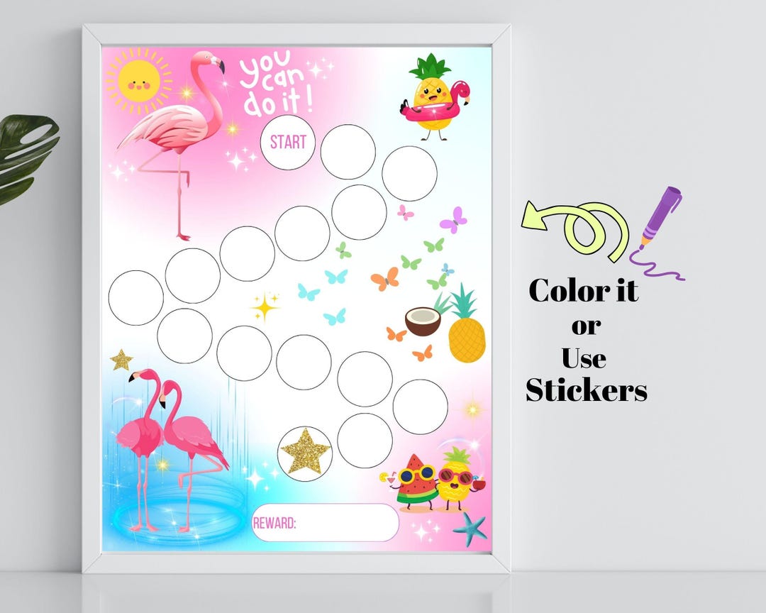 Summer Reward Chart for Kids – Printable Flamingo Chore - Sticker Chart ...