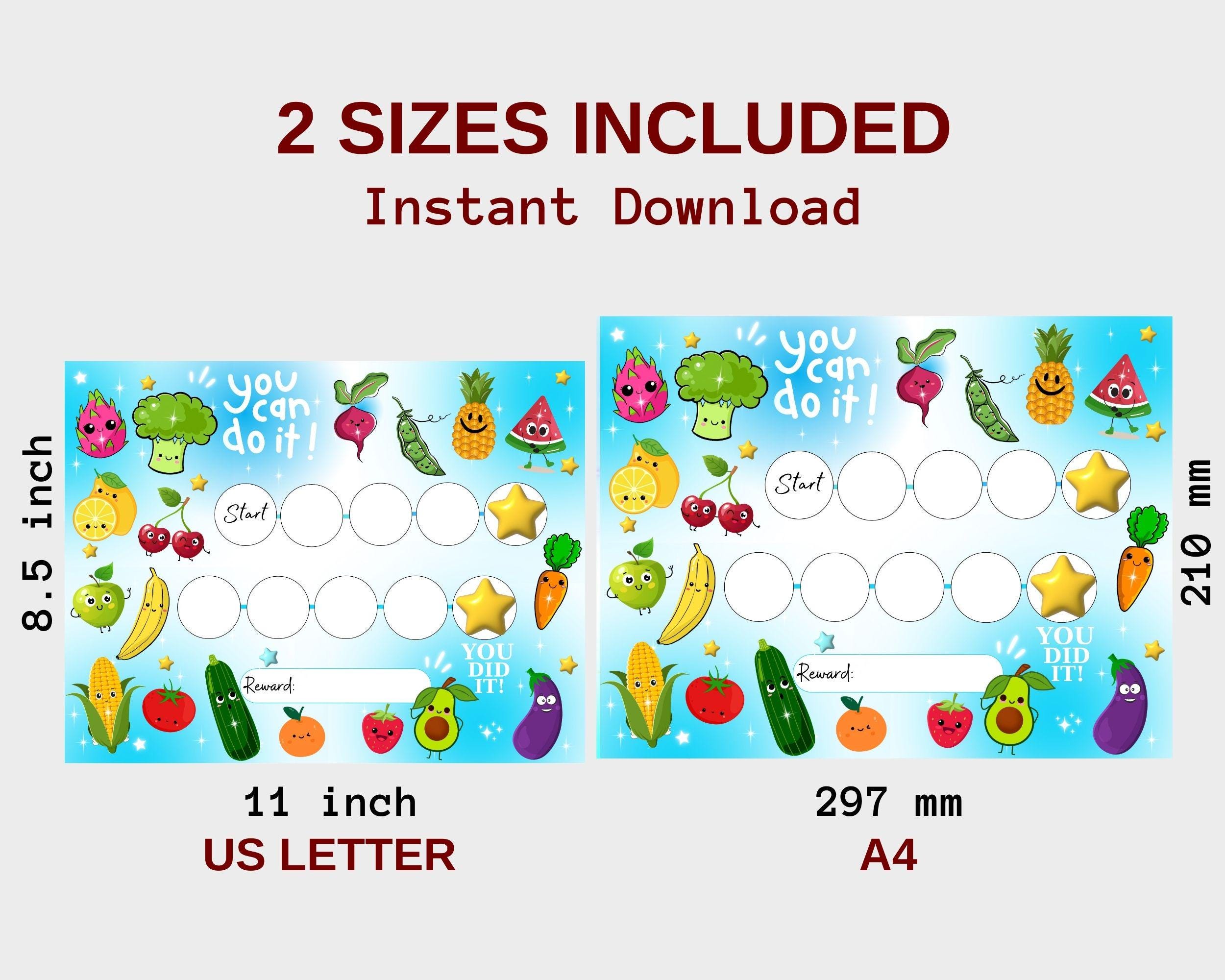 Fruit - Veggie Reward Chart: Printable Healty Eating Tracker for Kids ...