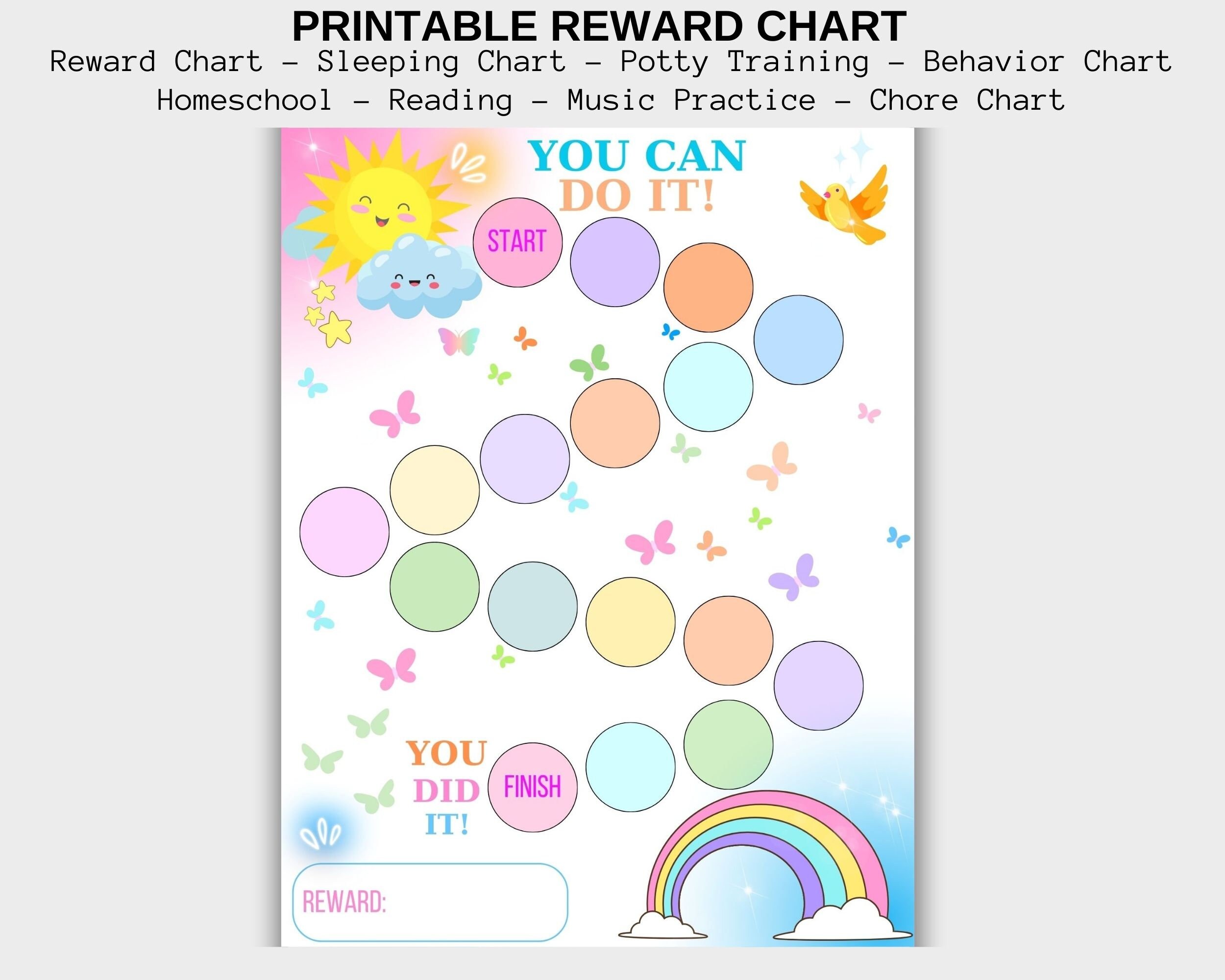 Printable Rainbow Reward Chart - Sun Reward Chart - Toddler Reward ...