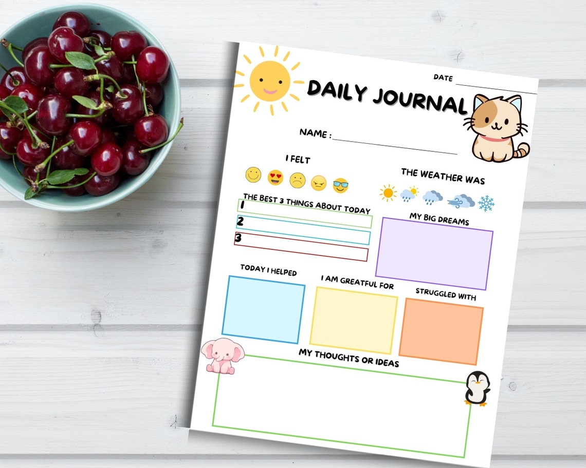 Kids Daily Journal Printable Journal for Kids Diary for Children Kids ...