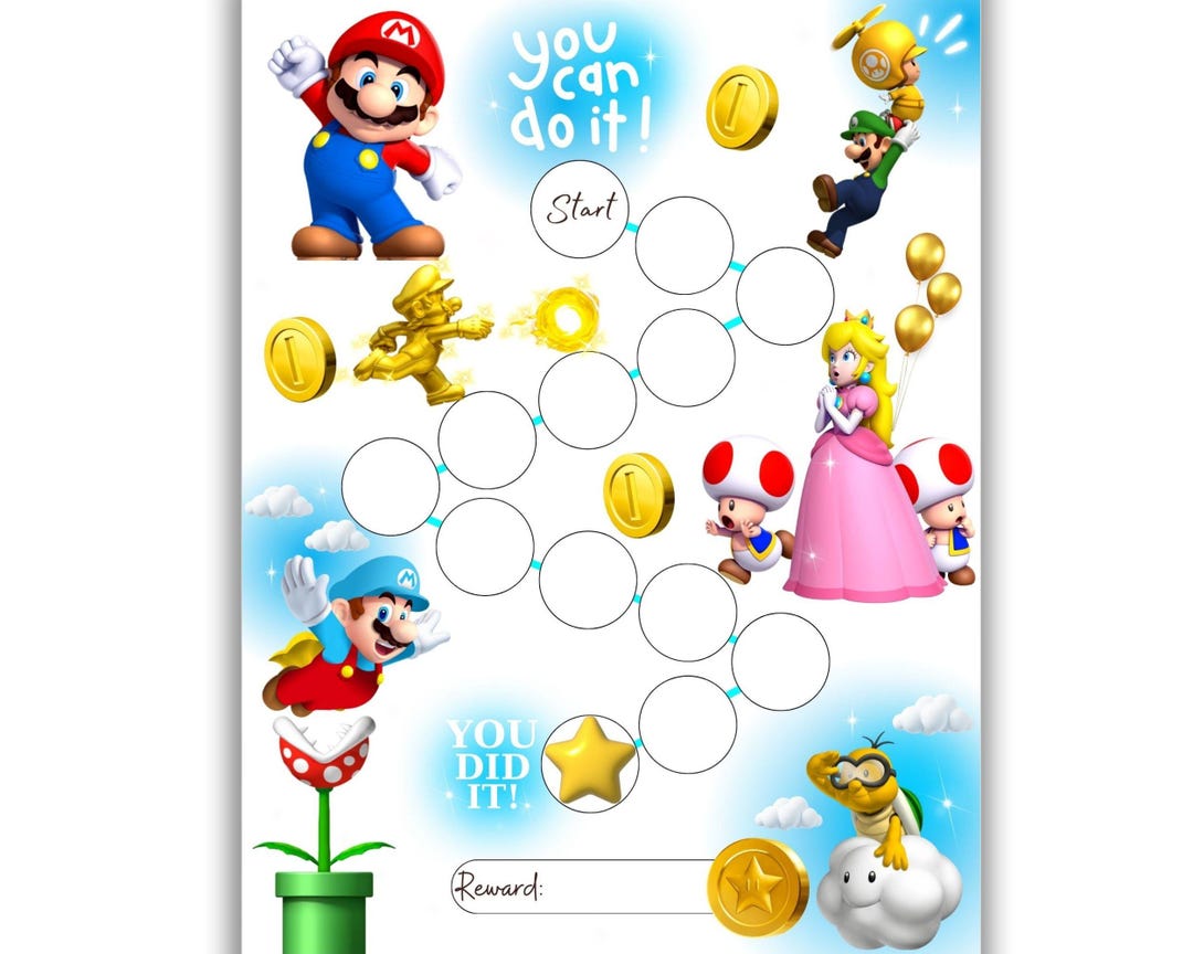 Reward Chart for Kids - Super Mario Bros Reward Chart - Potty Training ...