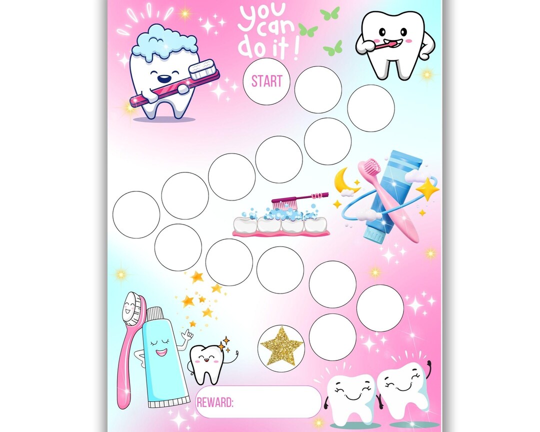 Teeth Brushing Reward Chart for Kids: Fun Dental Hygiene Tracker (PDF ...