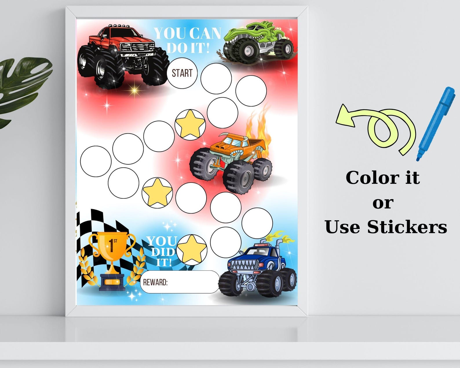 Monster Truck Reward Chart - Potty Training Chart - Boys Behavior Chart ...