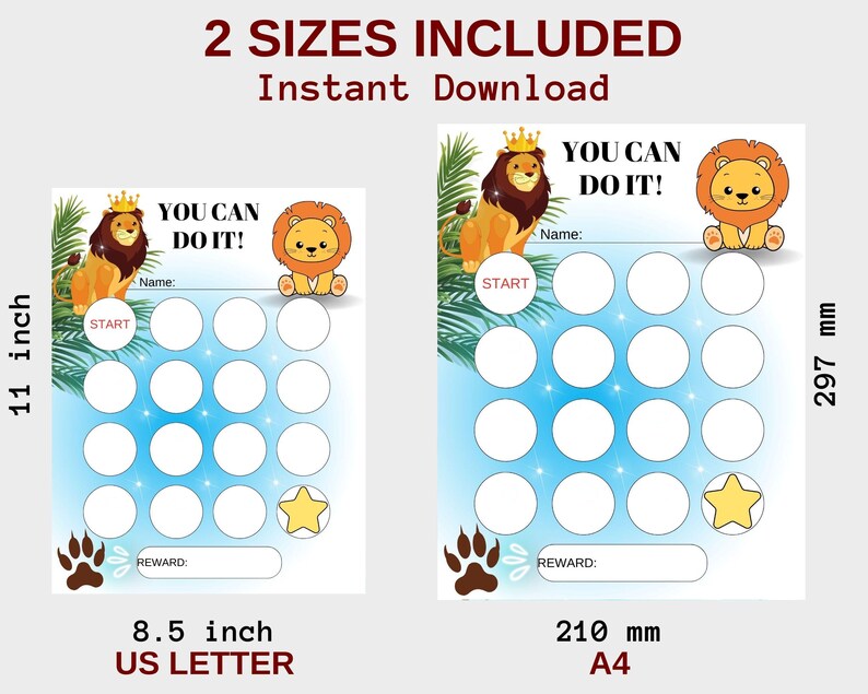 Lion Reward Chart for Kids - Reading Chart - Toddler Reward Chart ...