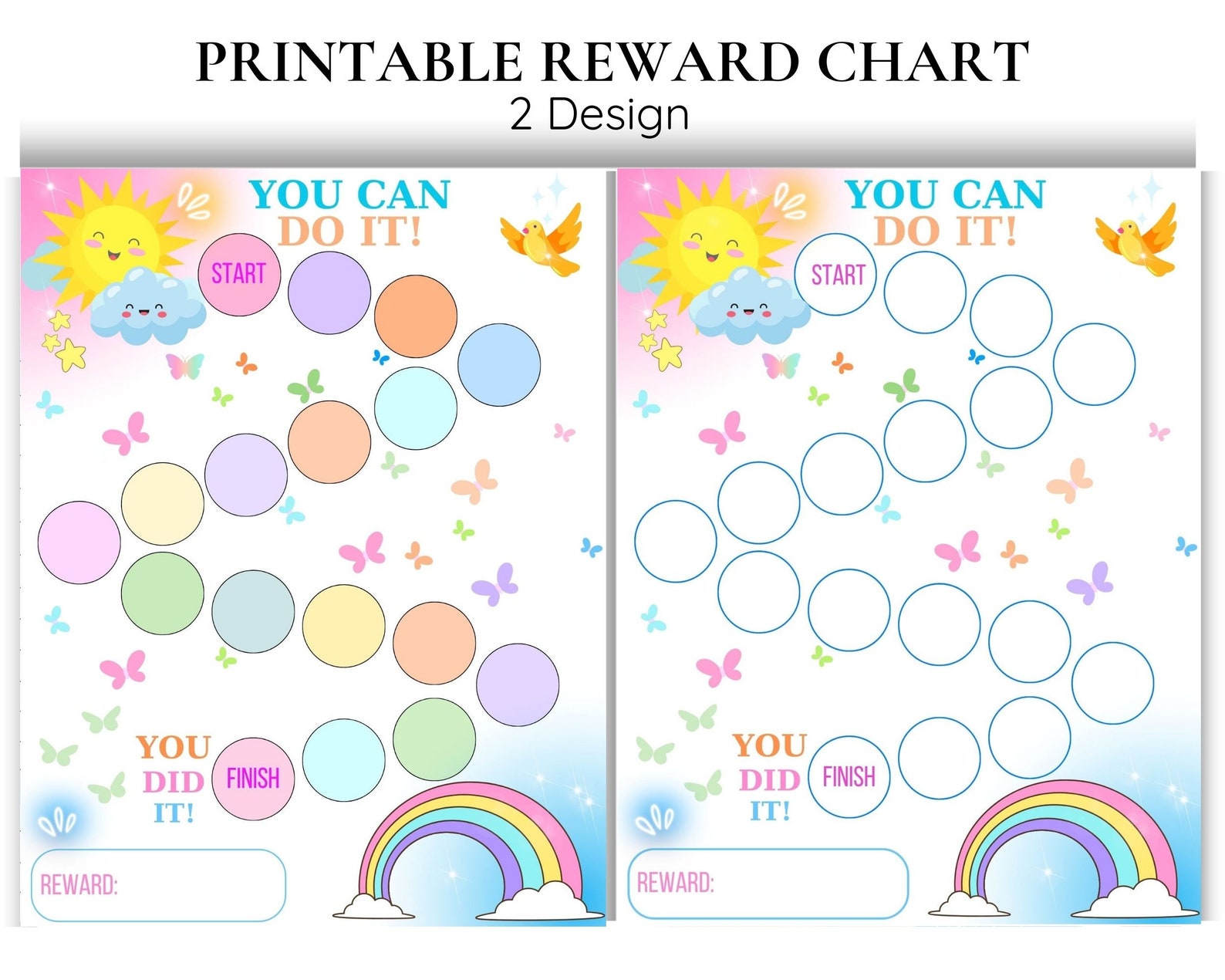 Printable Rainbow Reward Chart - Sun Reward Chart - Toddler Reward ...
