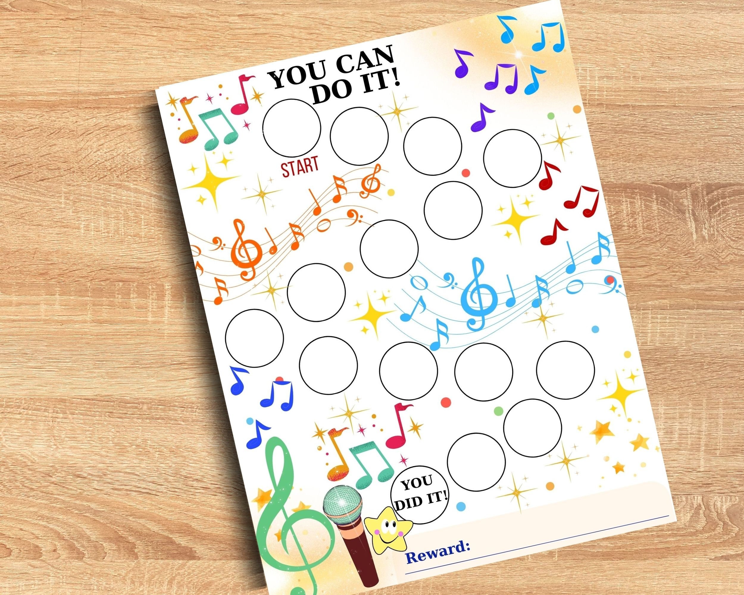 Printable Music Reward Chart Goal Tracker Music Practice Sleeping Chart ...
