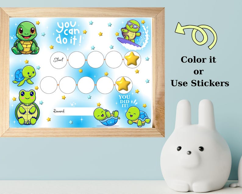 Turtle Reward Chart for Kids - Printable Habit Tracker - Cute Animal ...