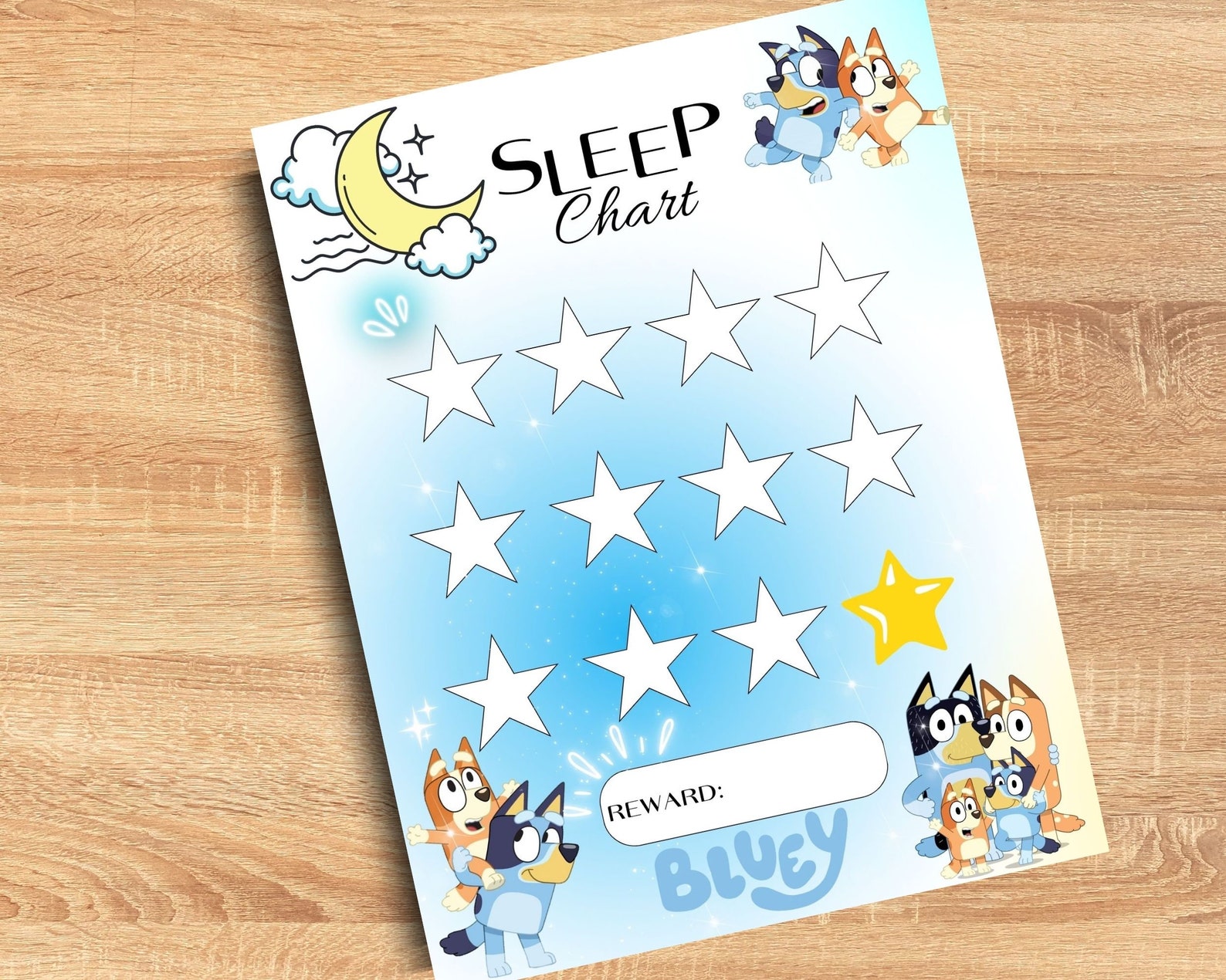 Bluey Sleeping Chart - Printable Sleep Tracker for Kids - Sticker Chart ...