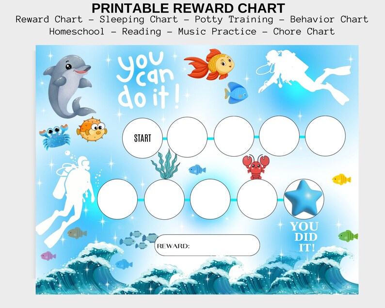 Diver Reward Chart - Sea Animals Sticker Chart - Under the Sea Behavior ...