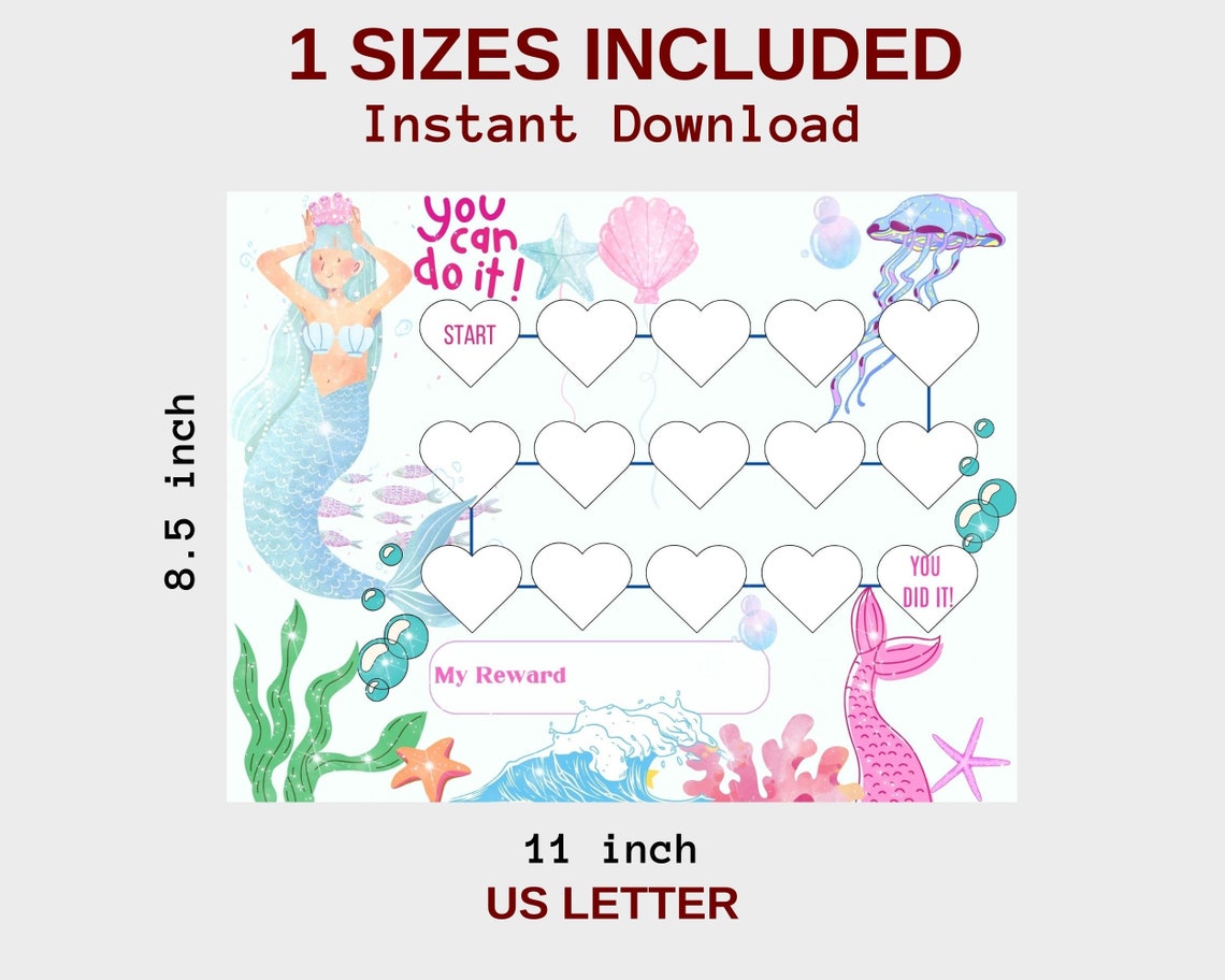 Printable Mermaid Reward Chart Girls Potty Training Sleeping Chart ...