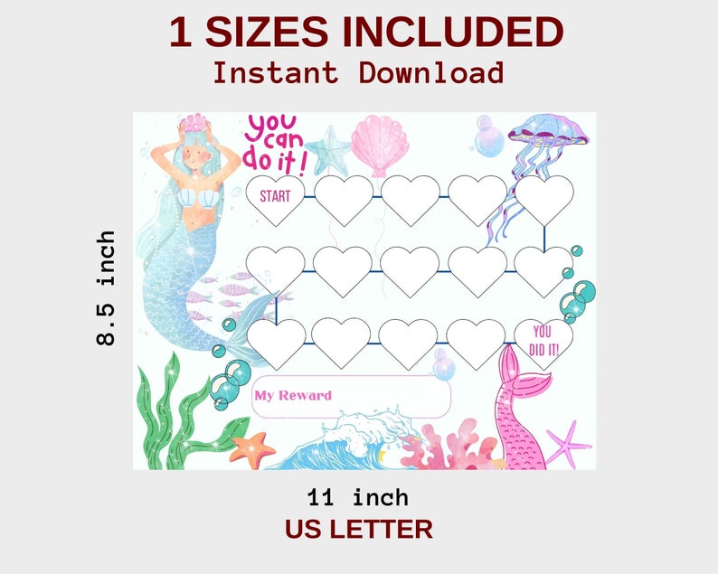 Printable Mermaid Reward Chart Girls Potty Training Sleeping Chart ...