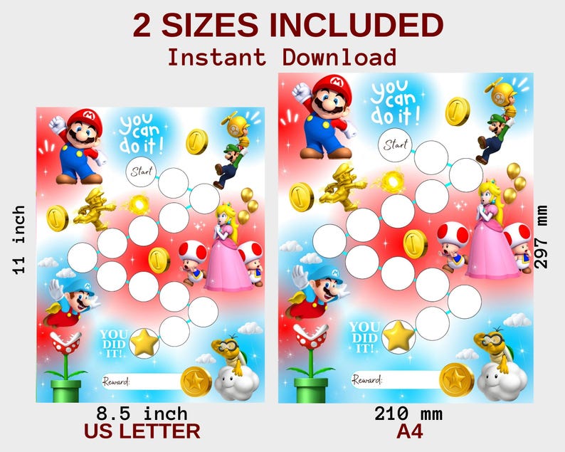 Reward Chart for Kids - Super Mario Bros Reward Chart - Potty Training ...