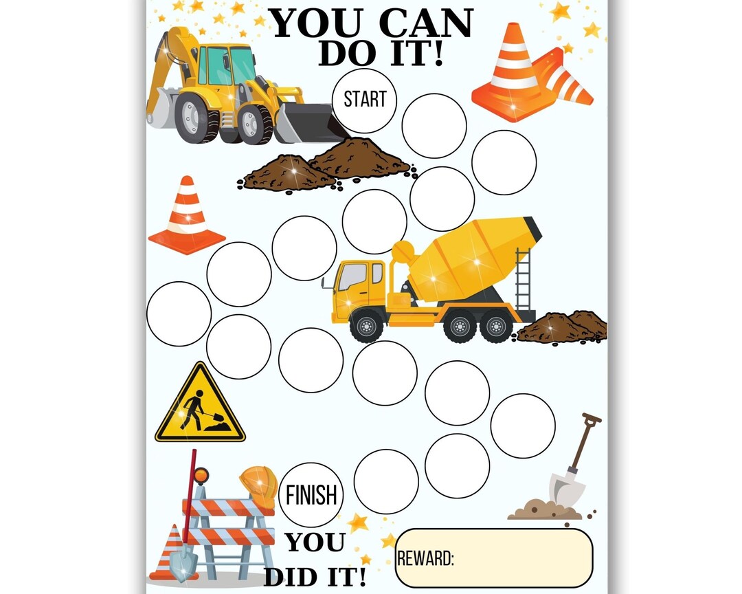 Digger Reward Chart - Boys Behavior Chart - Construction Reward Chart ...