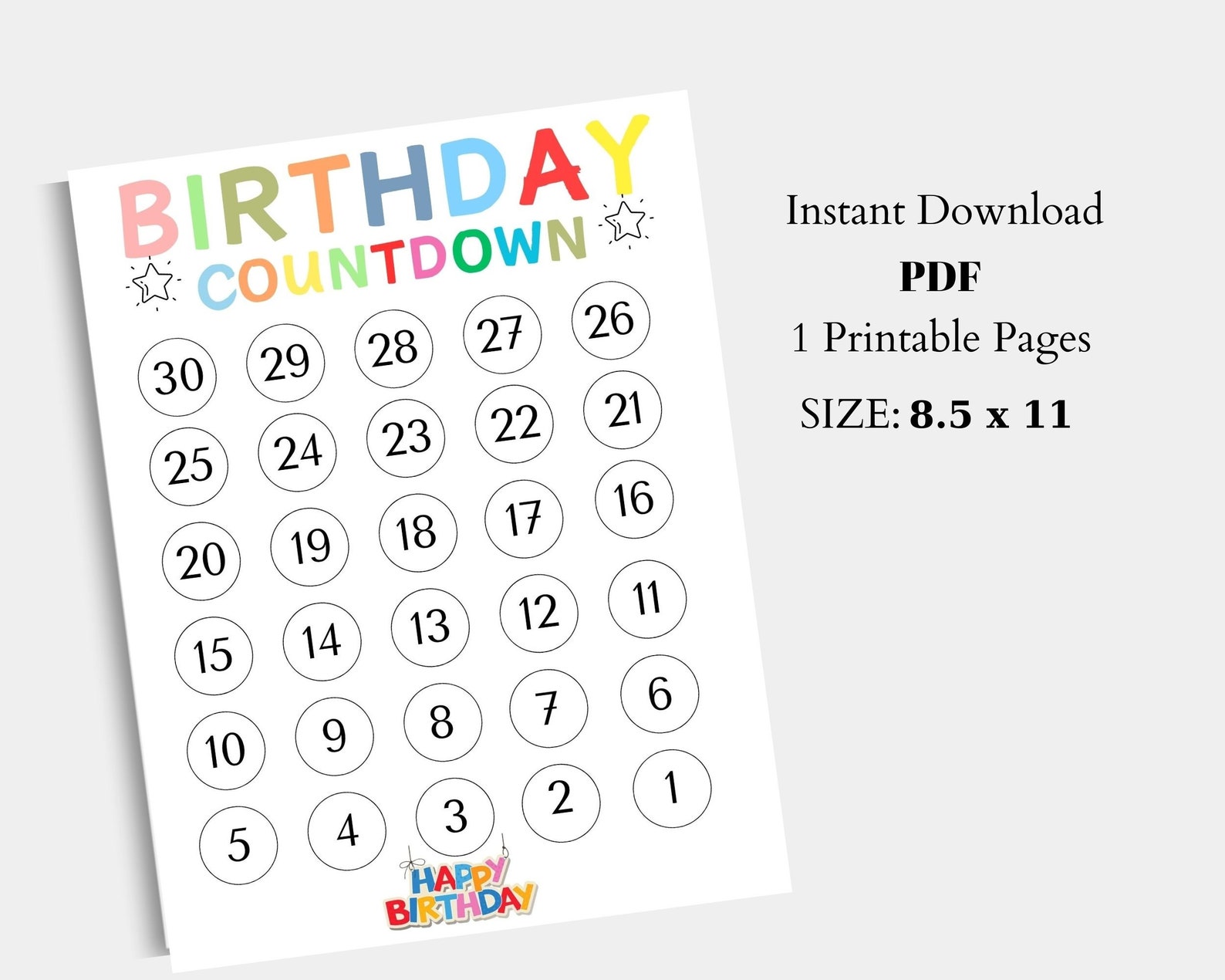 Printable Birthday Countdown Birthday Countdown Printable 30 Day ...