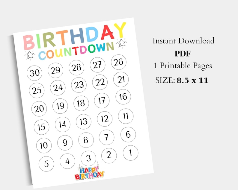 Printable Birthday Countdown Birthday Countdown Printable 30 Day ...