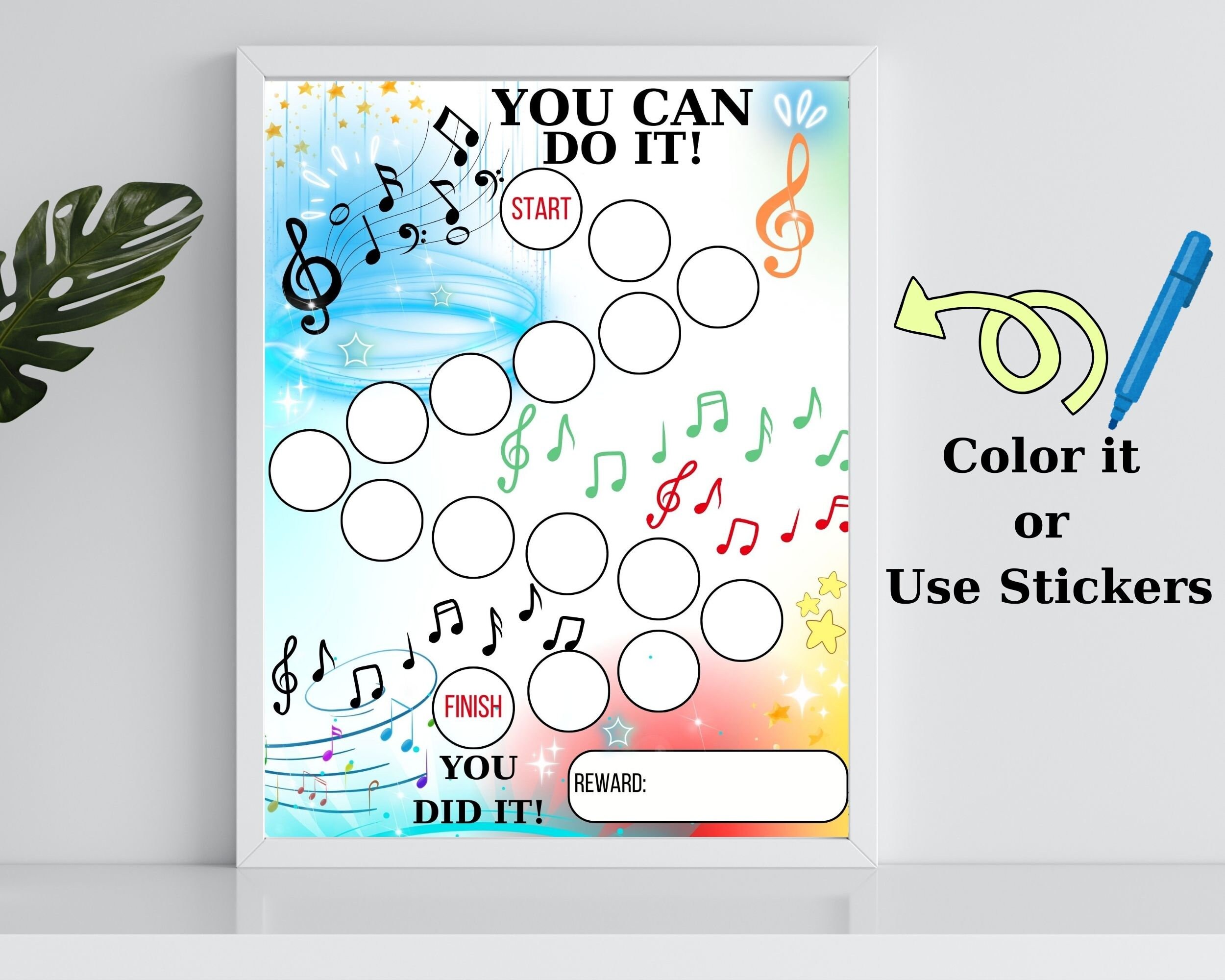 Printable Music Reward Chart - Music Practice Chart - Kids Music Reward ...