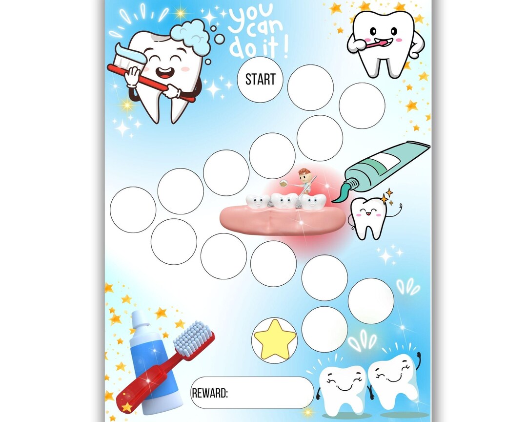 Tooth Brushing Reward Chart for Kids: Dental Hygiene Tracker (printable ...