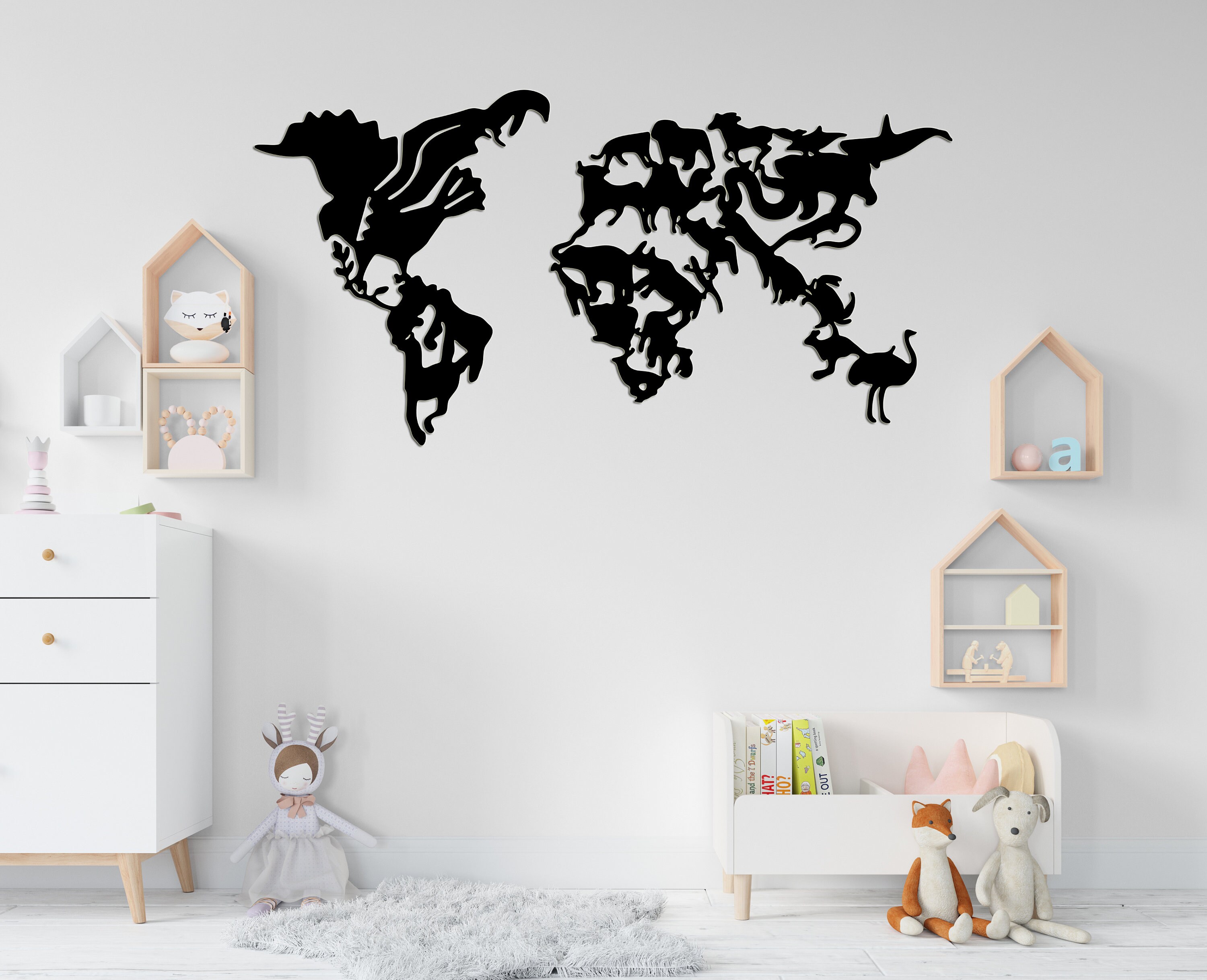 Animal World Map, World Laser Cut Svg Dxf File Wall Sticker Pdf ...