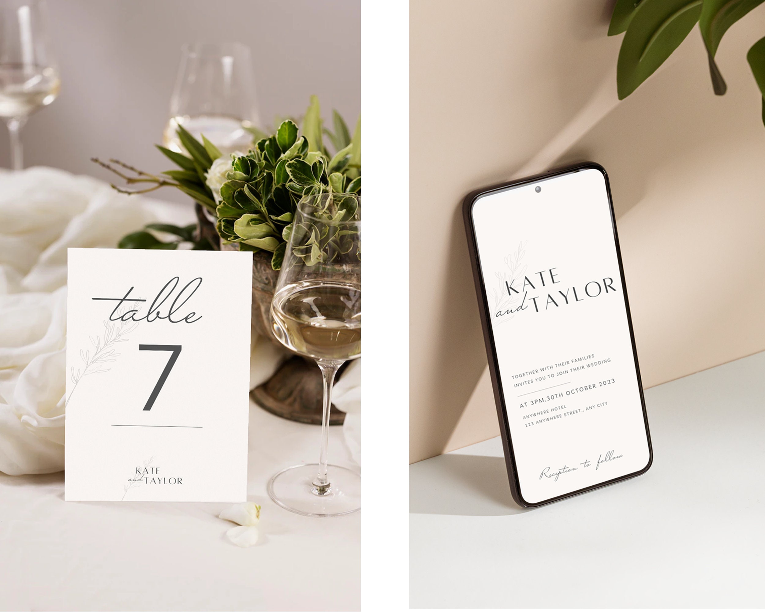 Minimalist Elegant Floral Wedding Bundle Wedding Sign Templates Modern ...