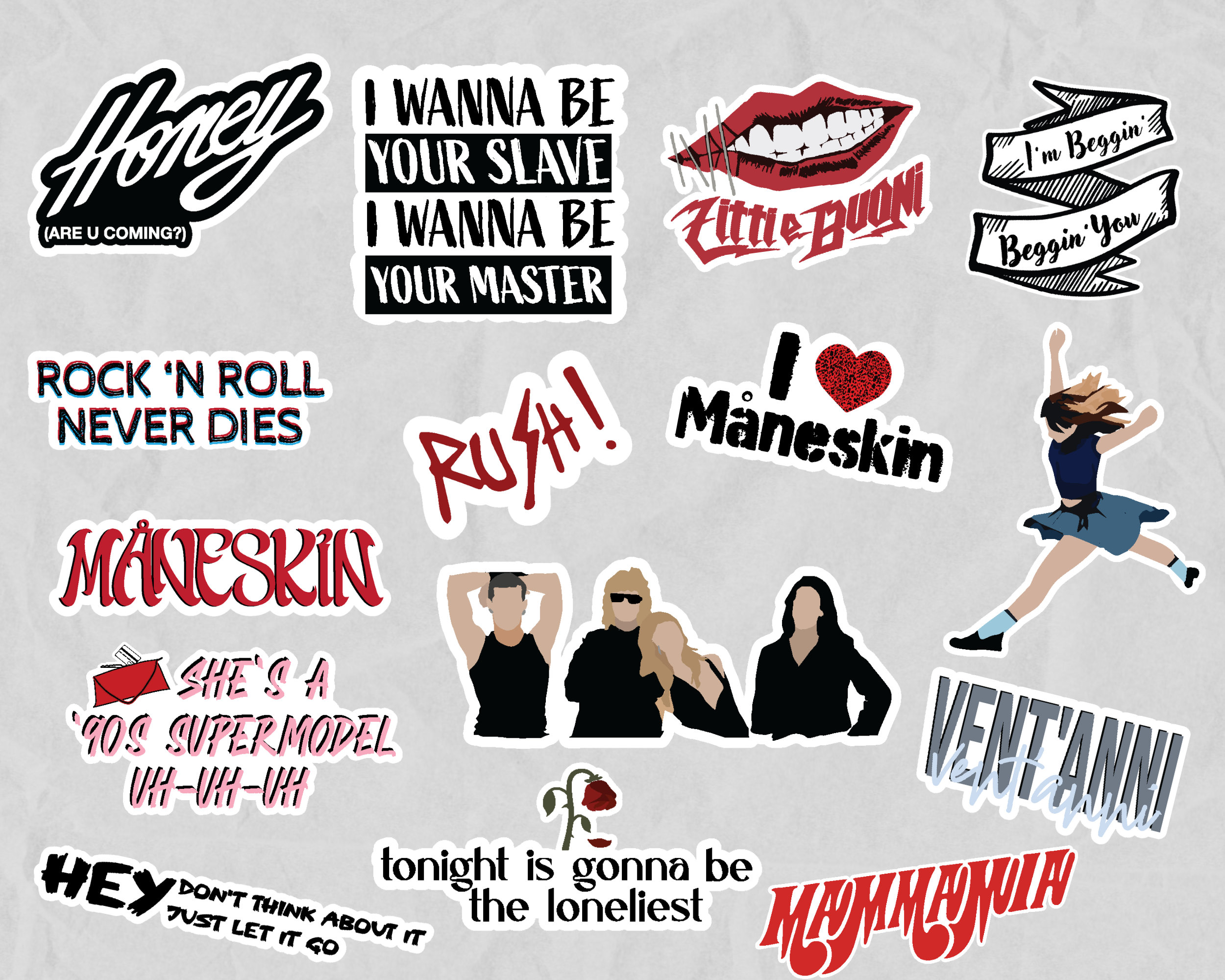 Paquete de pegatinas de Maneskin, Maneskin SVG, Beggin, Rush, Quiero ...