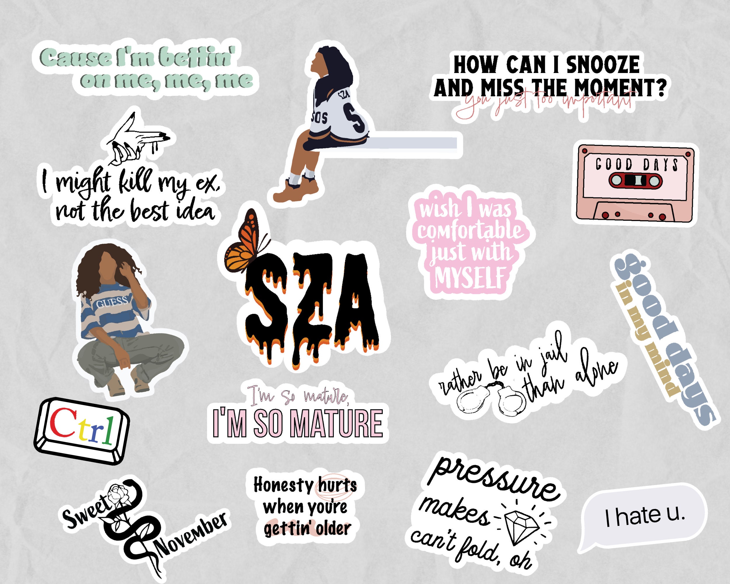 Sza Sticker Pack, Kill Bill, Good Days, Snooze, Ctrl, Sza Sticker ...