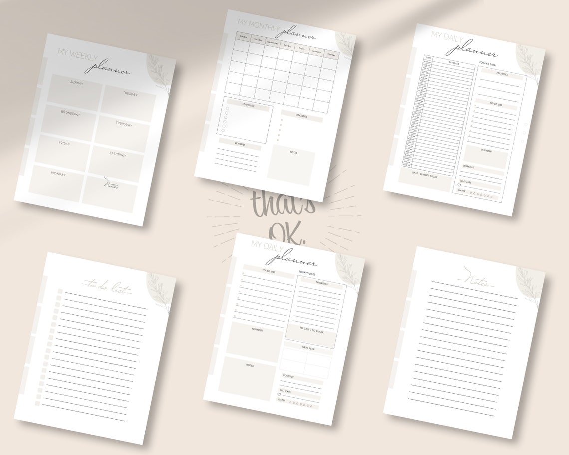 Modern Floral Minimalist Planner Bundle Daily Planner Weekly Planner ...