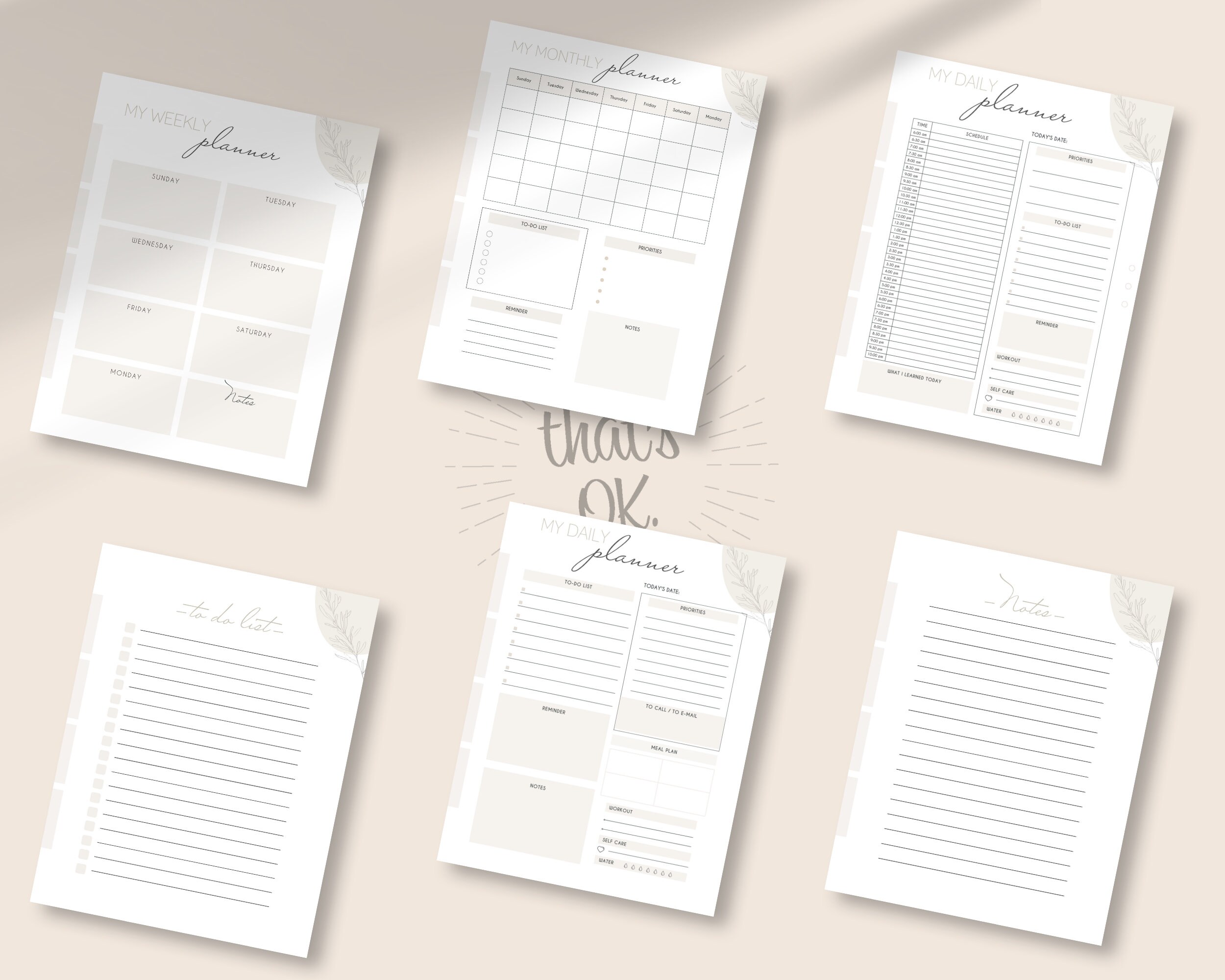 Modern Floral Minimalist Planner Bundle Daily Planner Weekly Planner ...