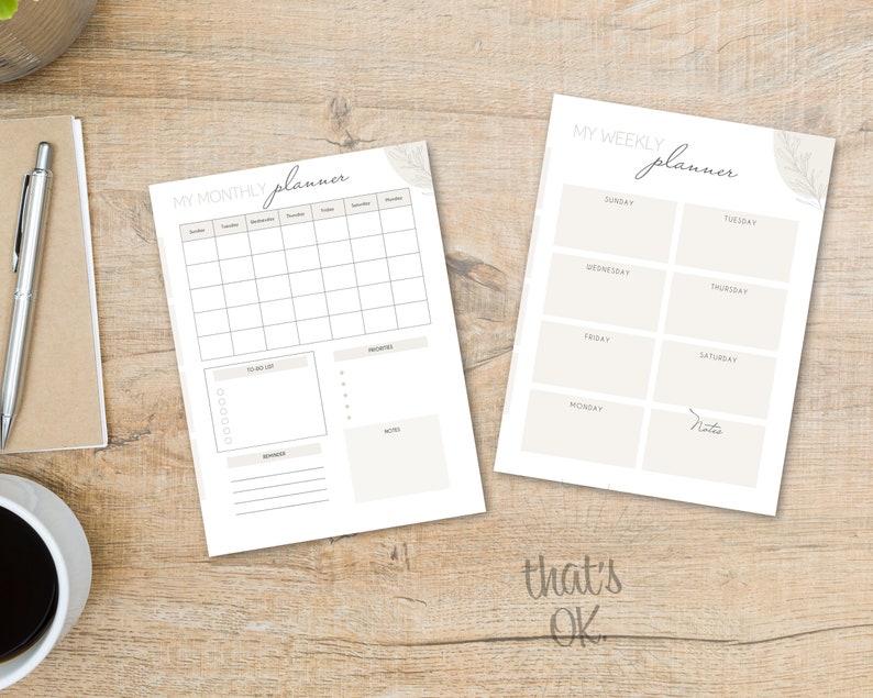 Modern Floral Minimalist Planner Bundle Daily Planner Weekly Planner ...