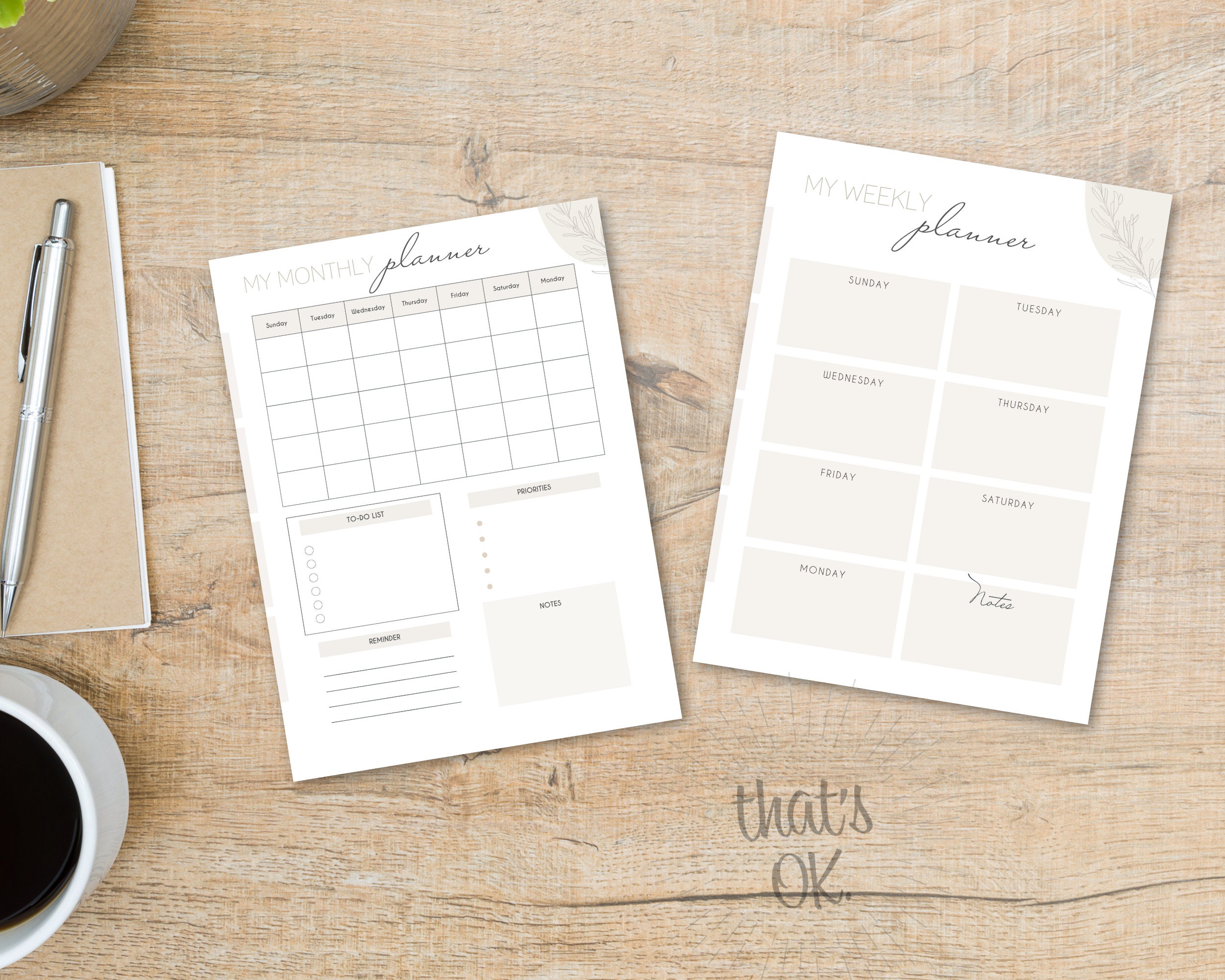 Modern Floral Minimalist Planner Bundle Daily Planner Weekly Planner ...