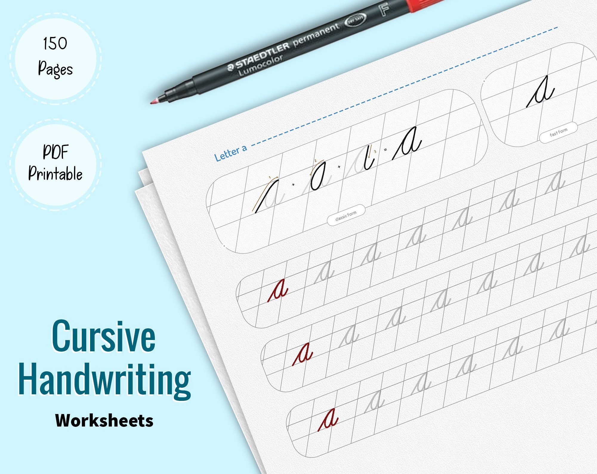 CURSIVE HANDWRITING WORKSHEETS - Etsy