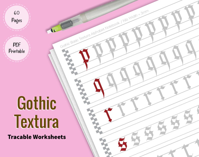 GOTHIC TEXTURA Worksheets - Etsy
