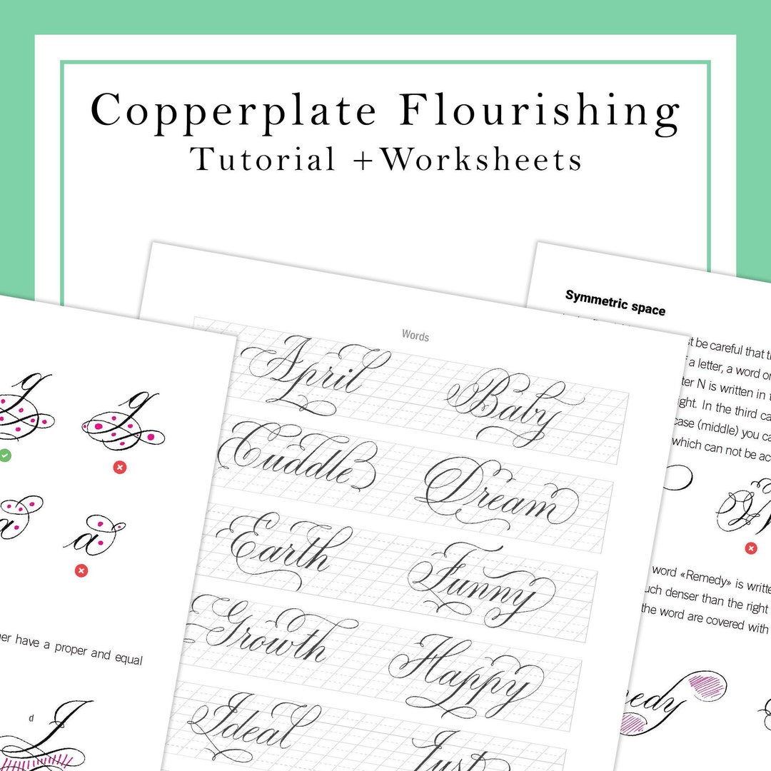 Copperplate Flourishing Worksheets + Tutorial - Etsy
