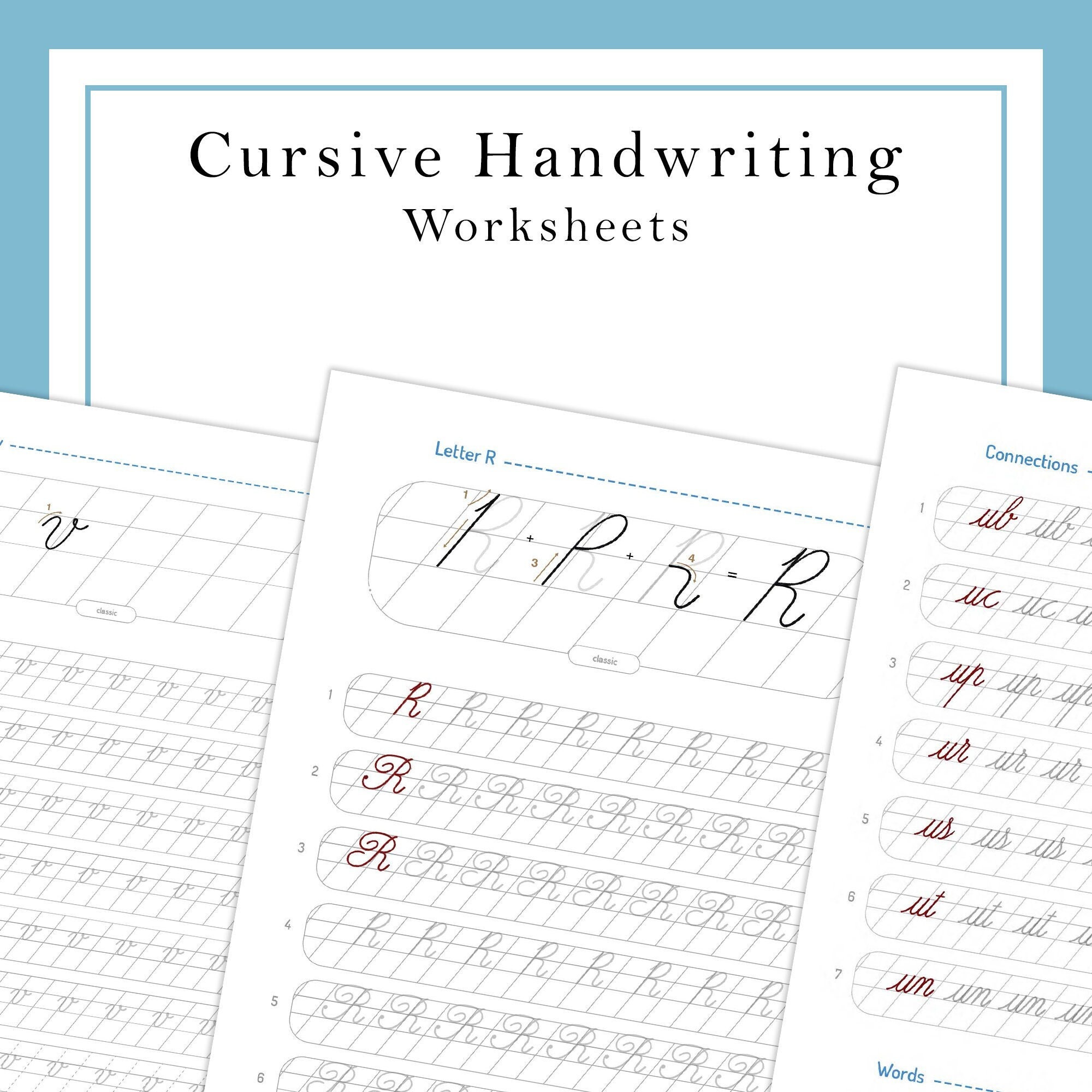 CURSIVE HANDWRITING WORKSHEETS - Etsy