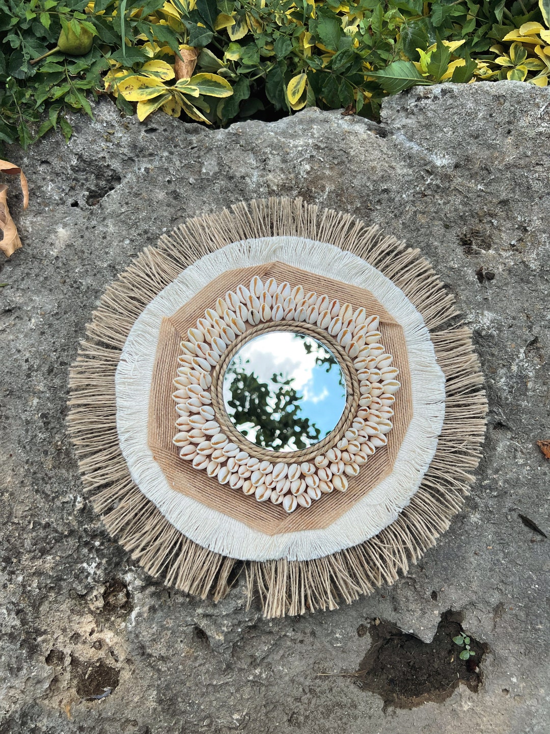 Wall Decor, Seashell Decor Mirror, Moss Rope Mirror, Round Sun Mirror ...