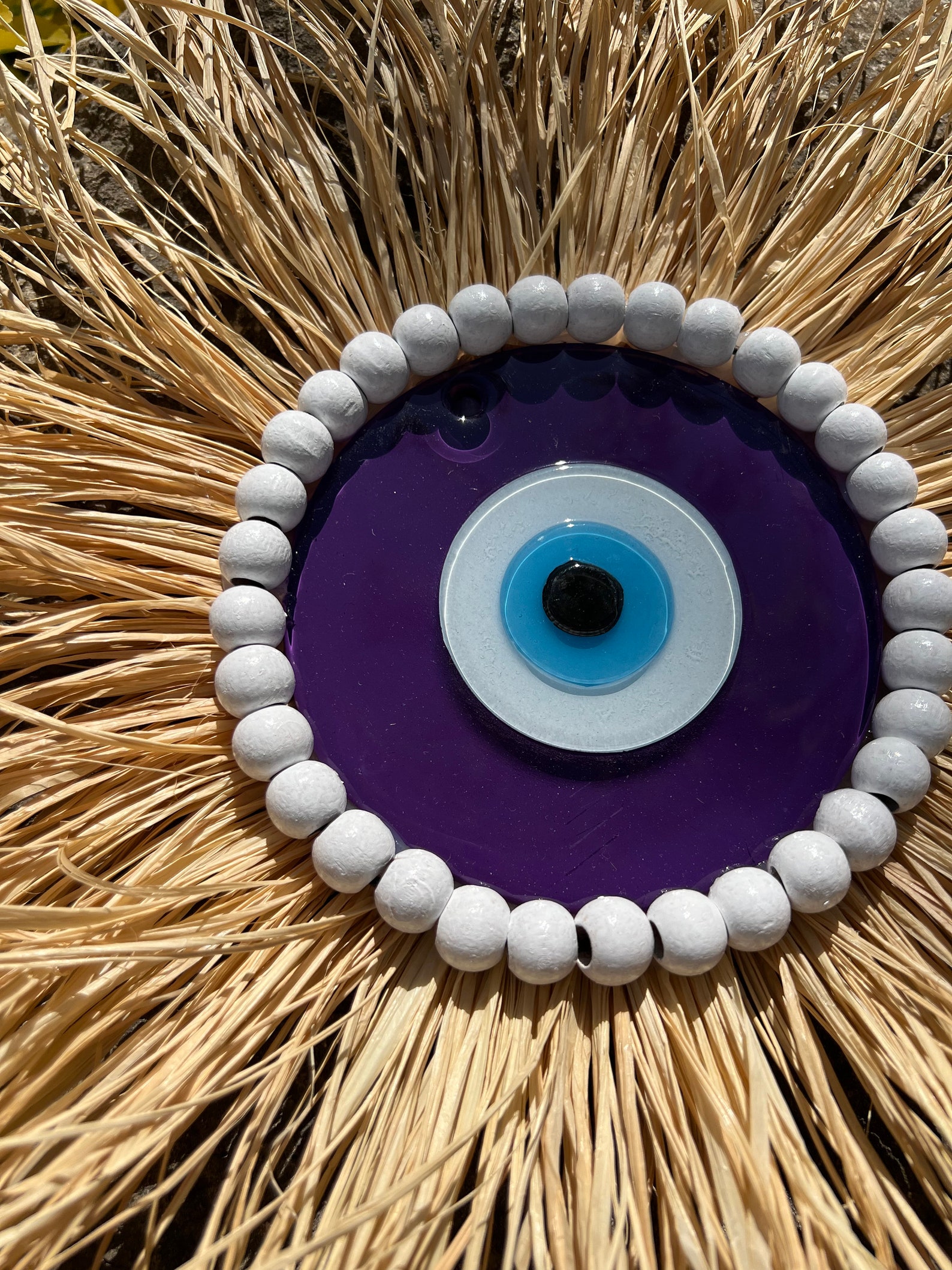 Purple Evil Eye Wall Decor I Ceramic Evil Eye Wall Art I Wooden Beads ...