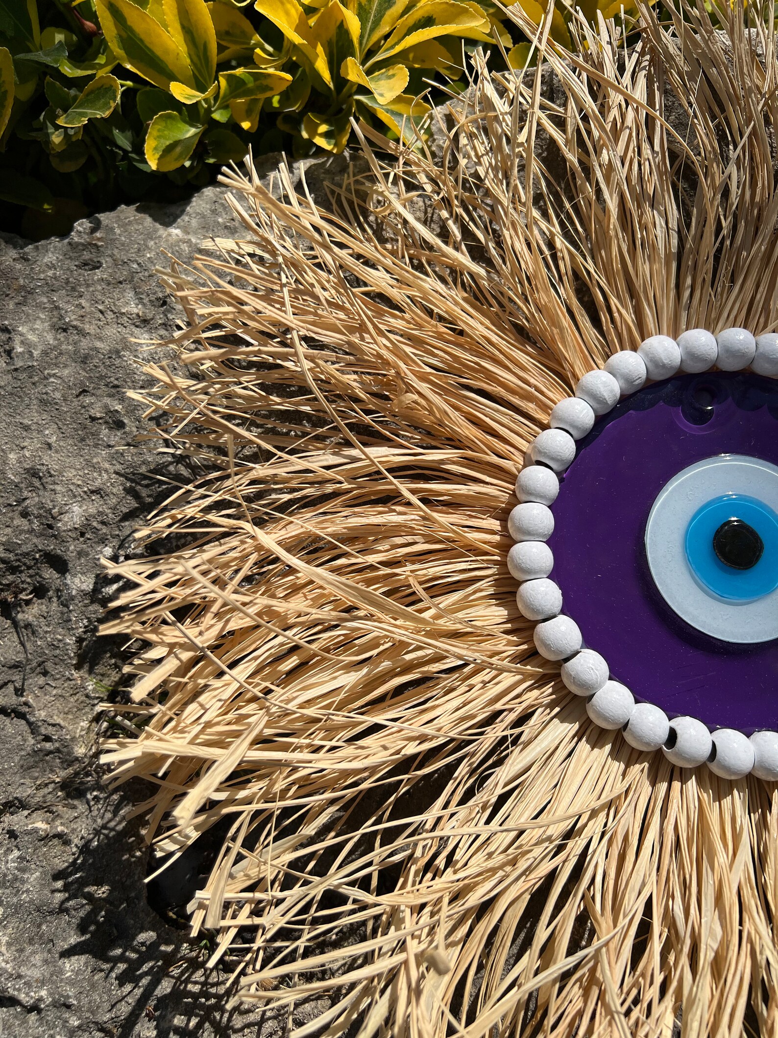 Purple Evil Eye Wall Decor I Ceramic Evil Eye Wall Art I Wooden Beads ...